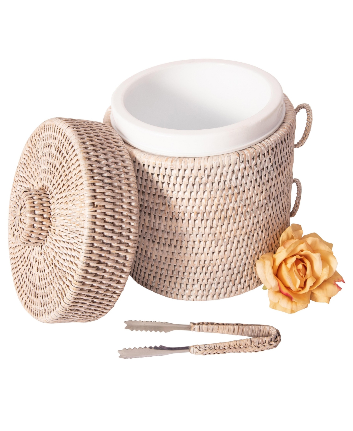 Click here for Artifacts Rattan Ice Bucket with Tongs - White was... prices
