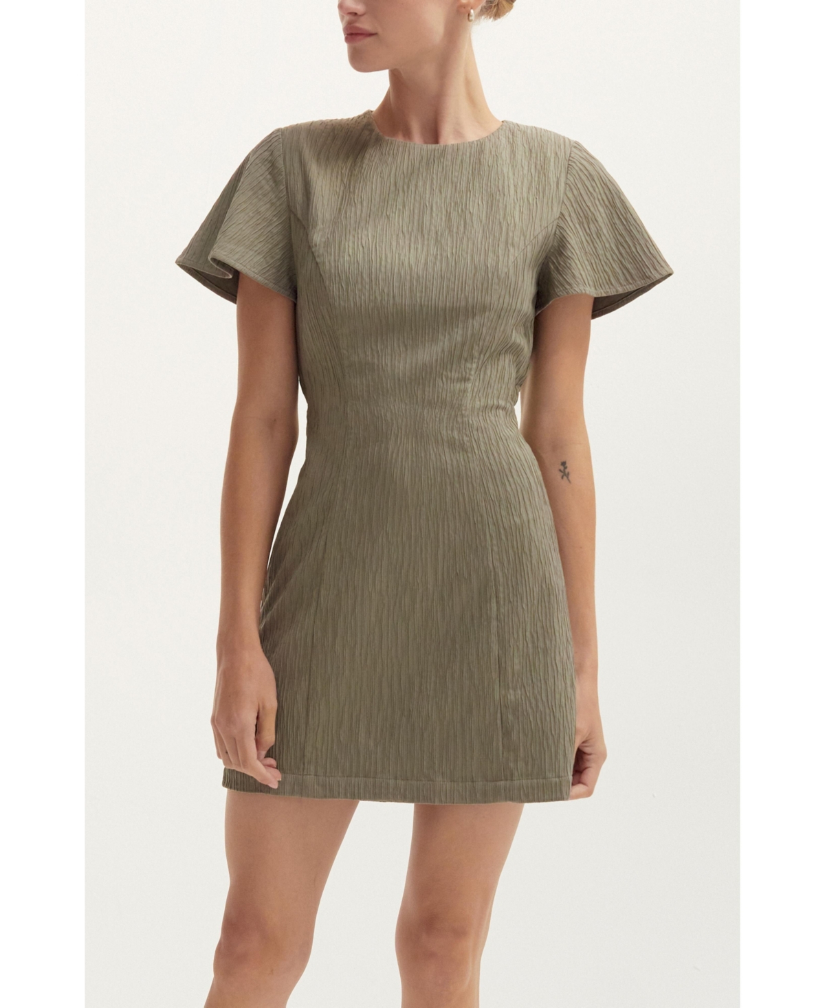Crescent Womens Womens Celene Textured Back Cut Out Mini Dress - Green + olive