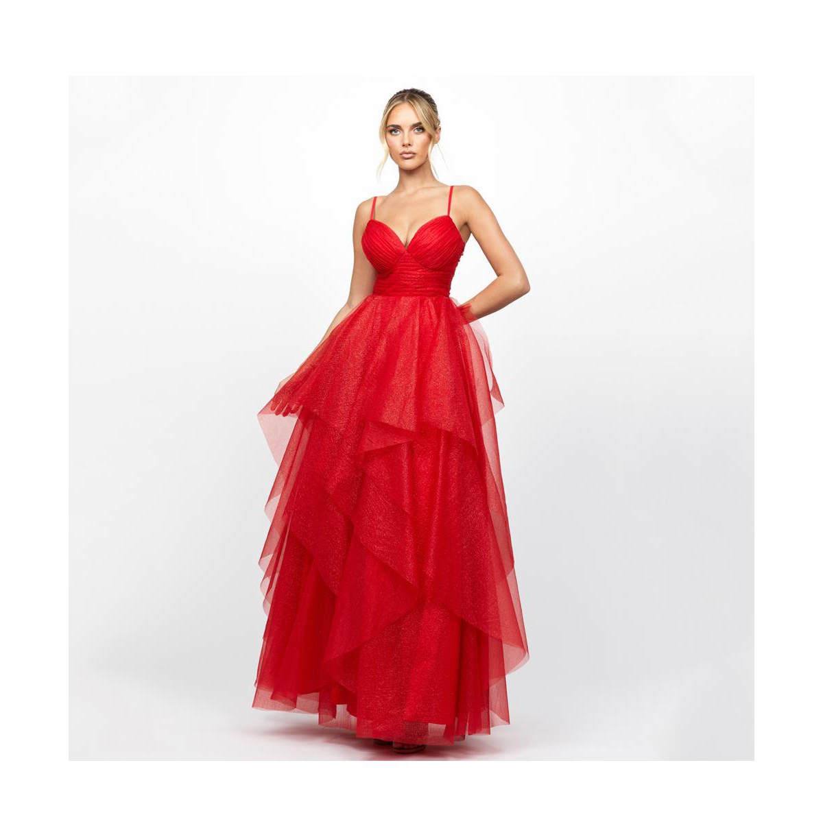 Click here for Bariano Womens Solenne Tiered Ball Gown - Red prices