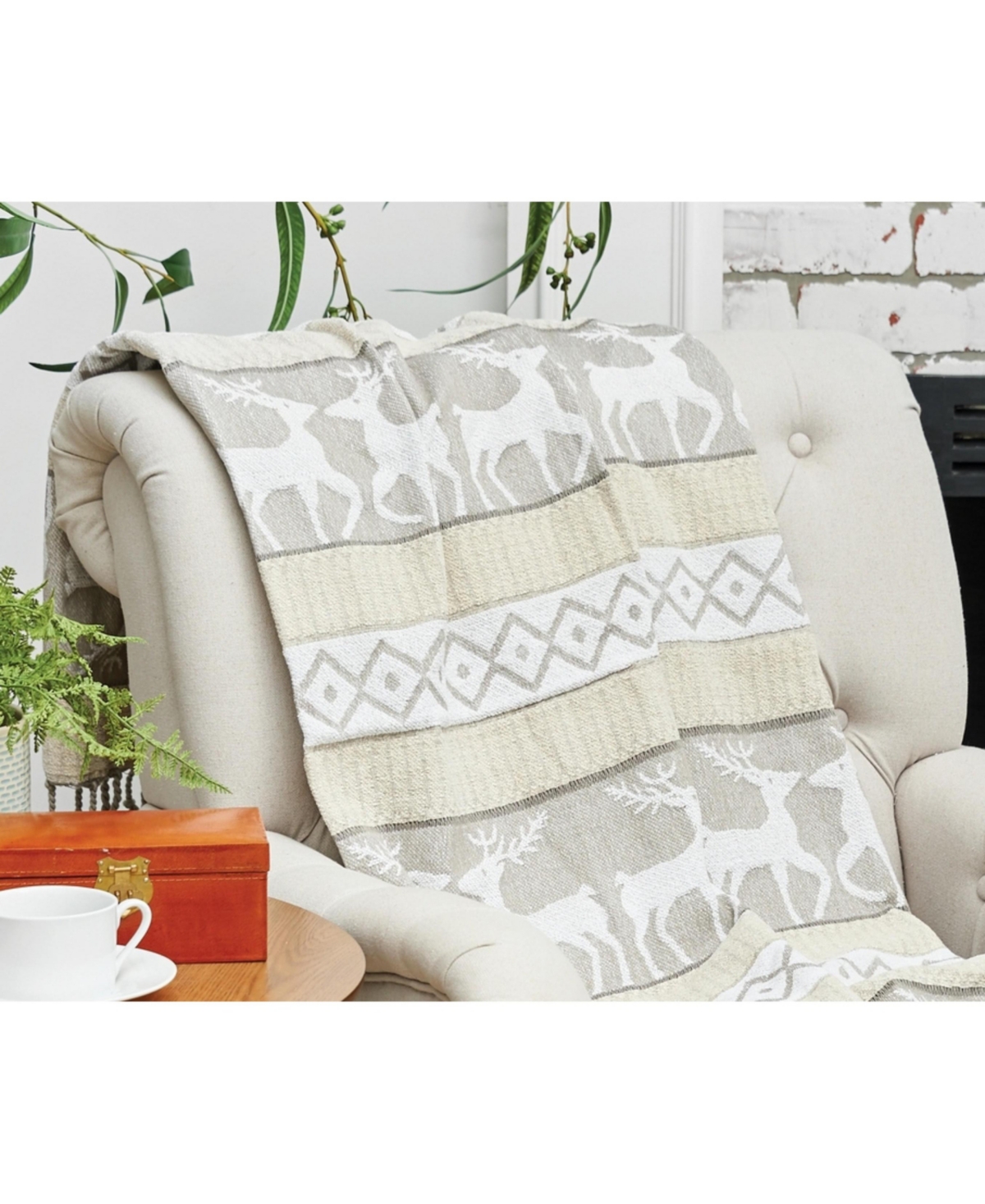 Click here for Reindeer 100 Cotton Ivory Christmas Winter Throw B... prices