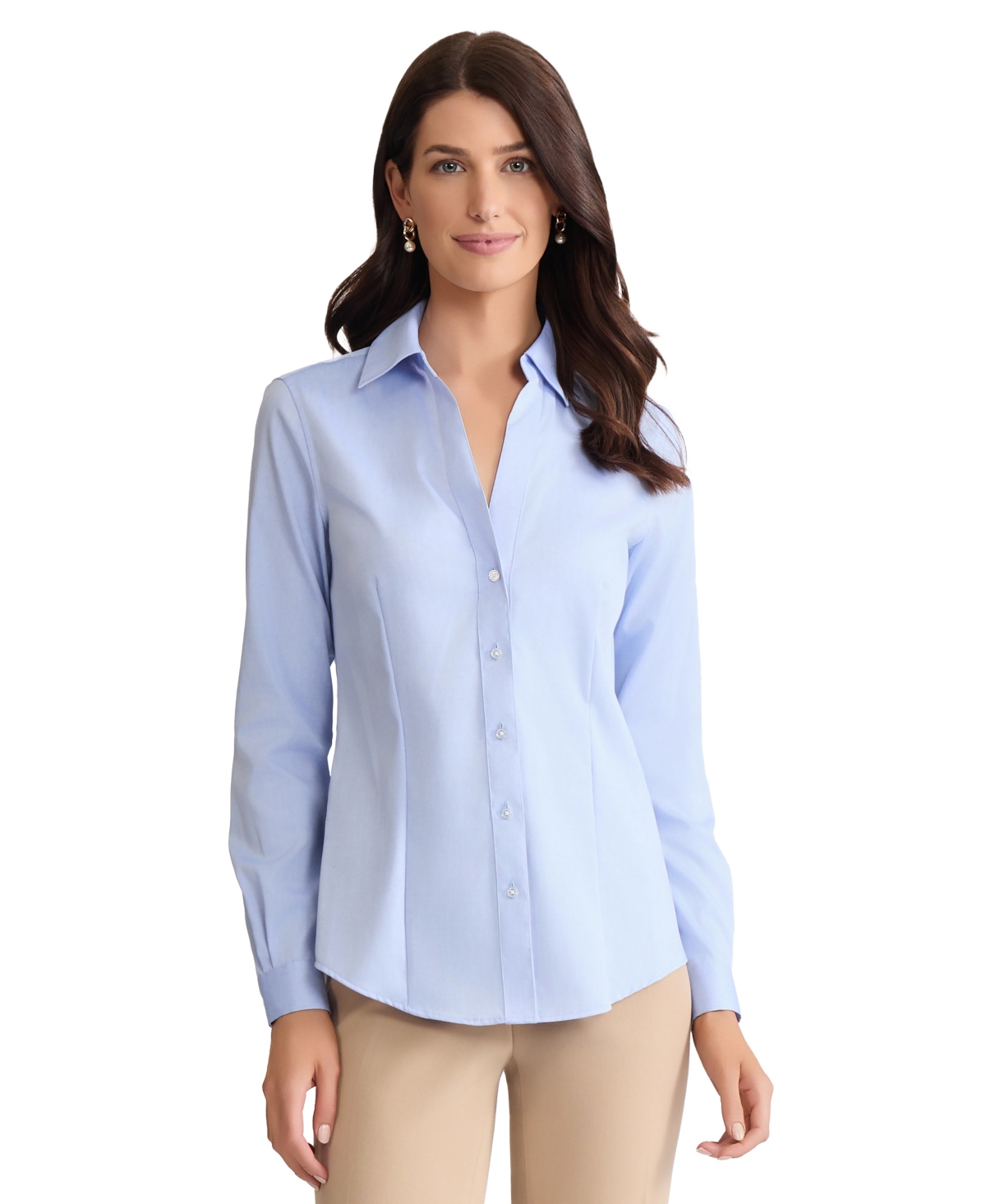 Jones New York Womens Easy Care Button Up Long Sleeve Blouse - Blue