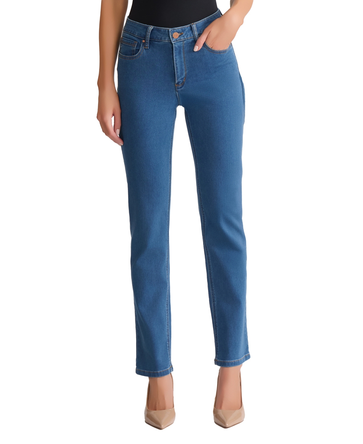 Jones New York Womens Lexington Mid Rise Straight Leg Denim Jeans - Sky Wash
