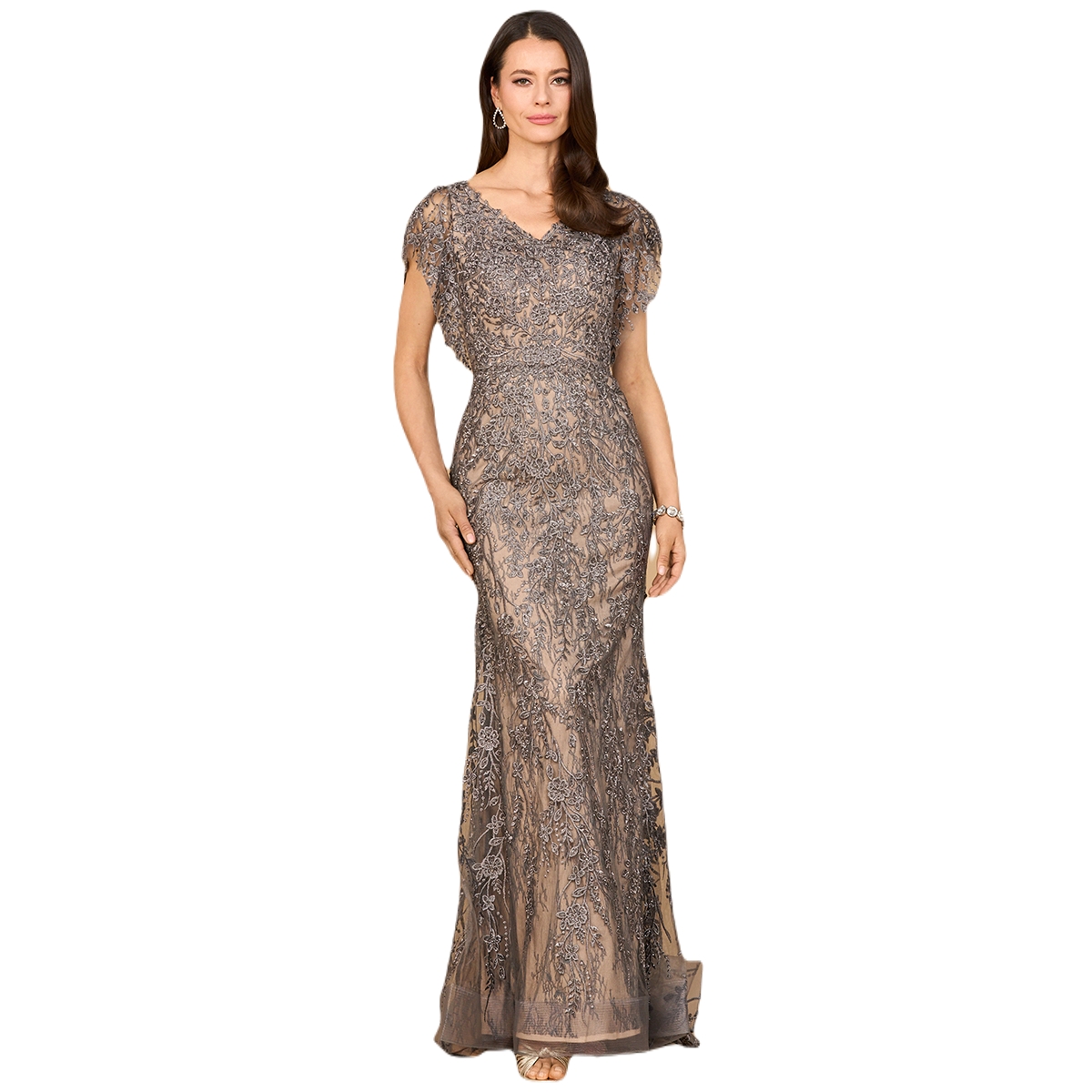 Click here for Lara Womens Cap Sleeve Mermaid V-neck Gown - Grey prices