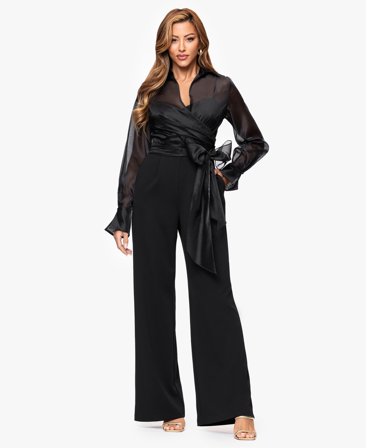 Click here for Xscape Womens V-Neck Long Sleeve Jumpsuit - Black prices