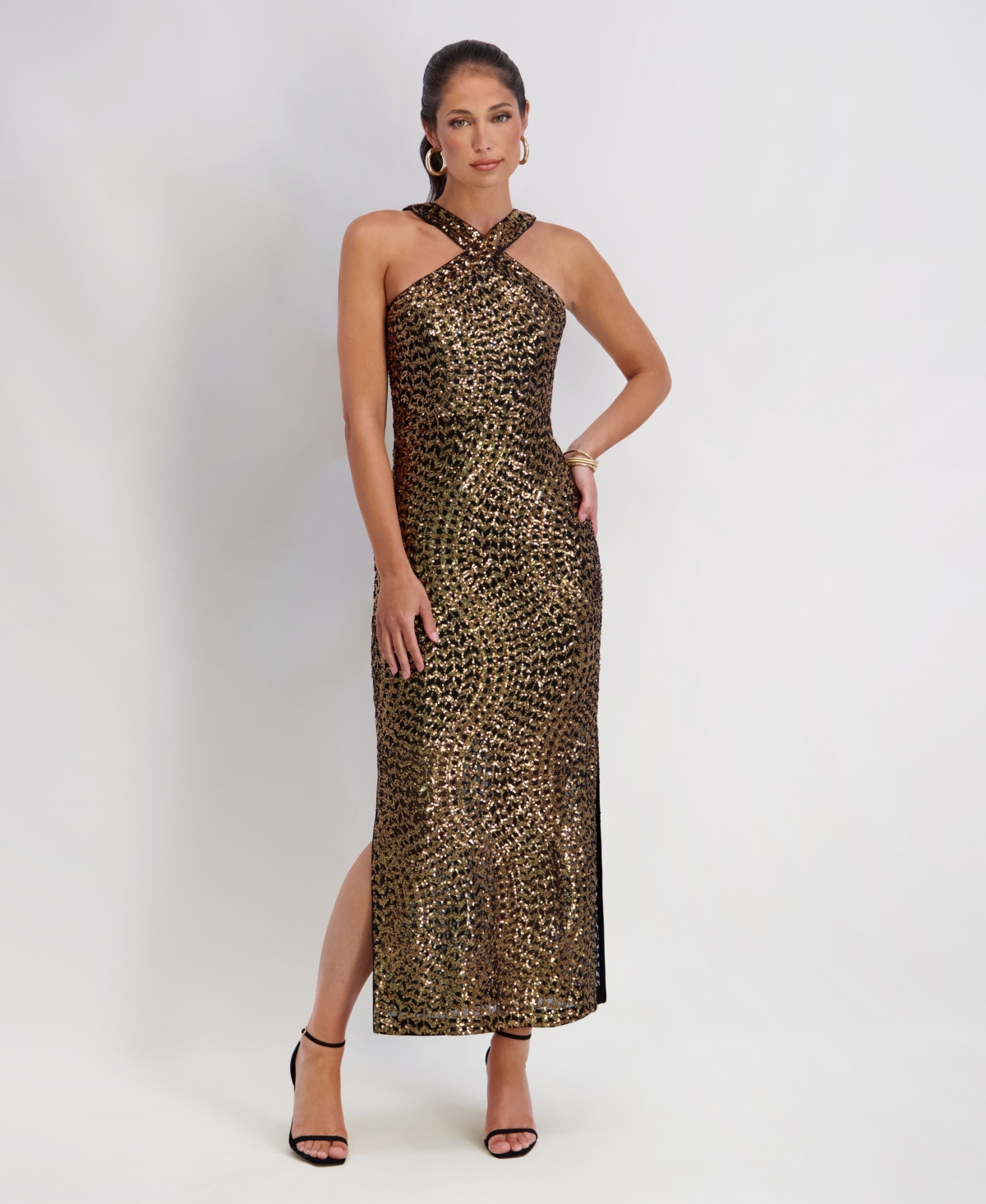 Click here for Siena Womens Sequined Halter Dress - Bronze Black prices