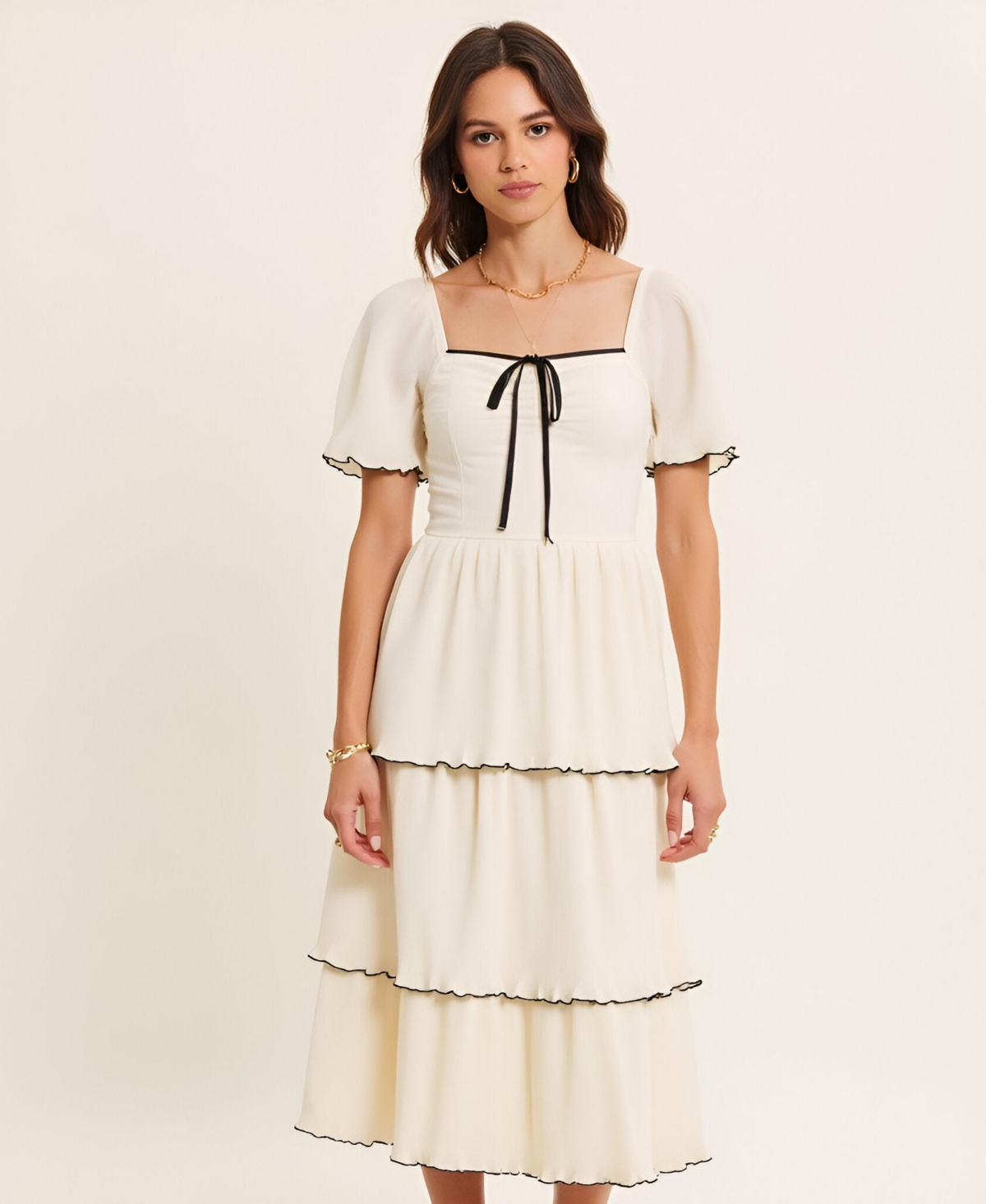 Click here for Modenaire Womens Tiered Flutter-Sleeve Midi Dress... prices