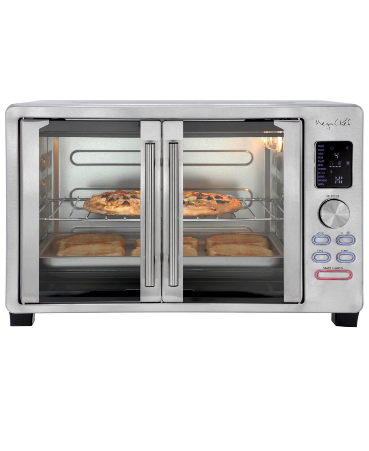 MegaChef 30 Liter Digital French Door Multi-Function Electric Convection Toaster Oven with Rotisserie Set - Silver