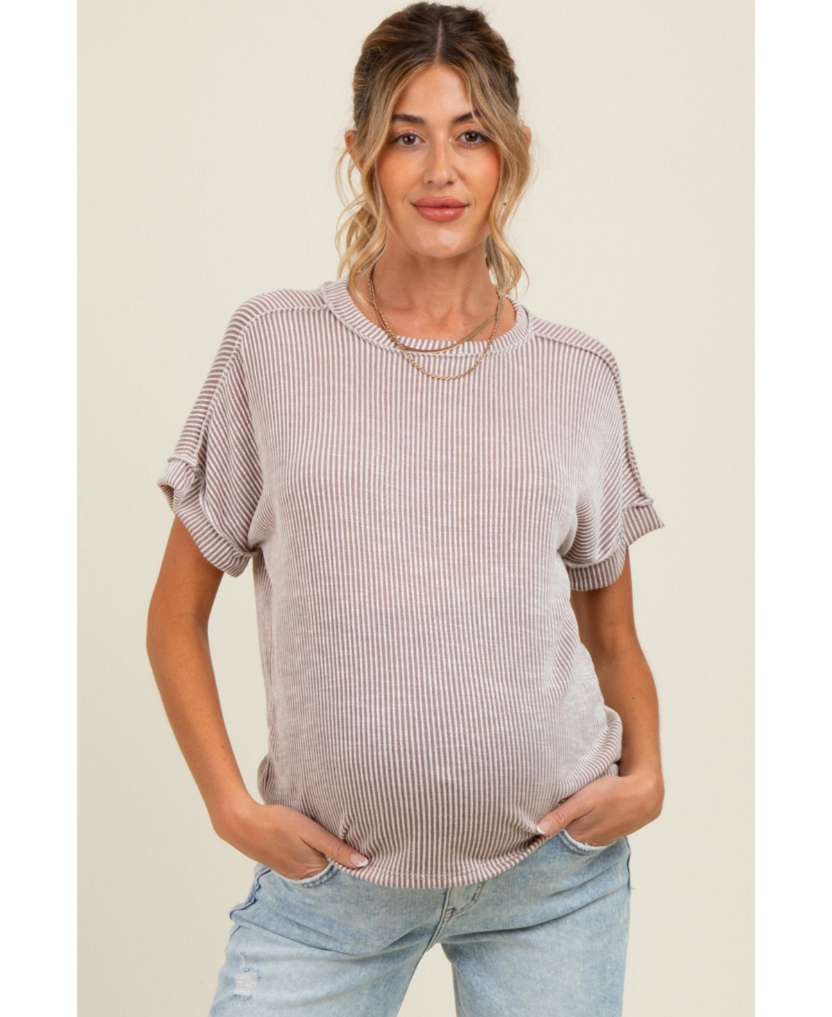 Click here for Pinkblush Maternity Taupe Ribbed Exposed Seam Shor... prices