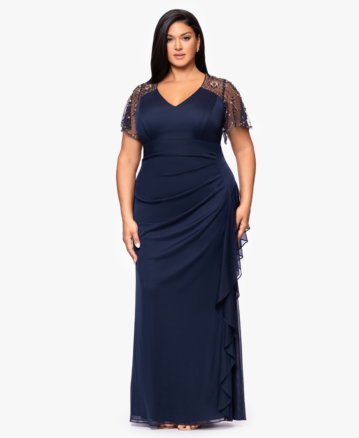 Click here for Xscape Plus Size Beaded Flutter Short Sleeves Shea... prices