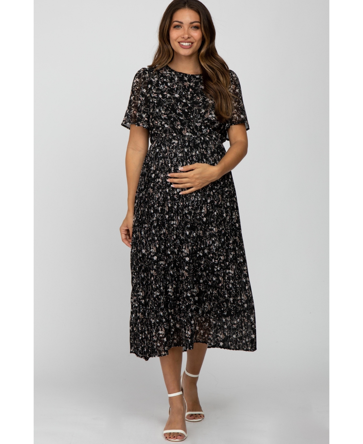 Click here for Pinkblush Maternity Teal Floral Pleated Chiffon Mi... prices