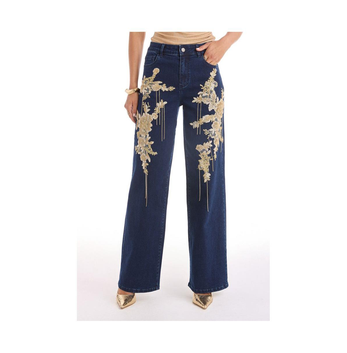 Click here for The Noli Shop Womens Rocco Gold Embellished Jean -... prices