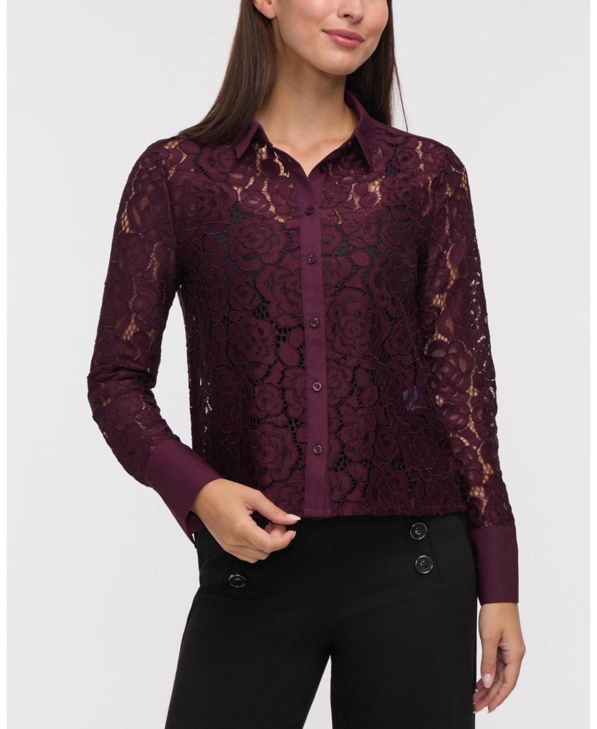Click here for Ellen Tracy Womens Lace Blouse with Combo Trim - W... prices