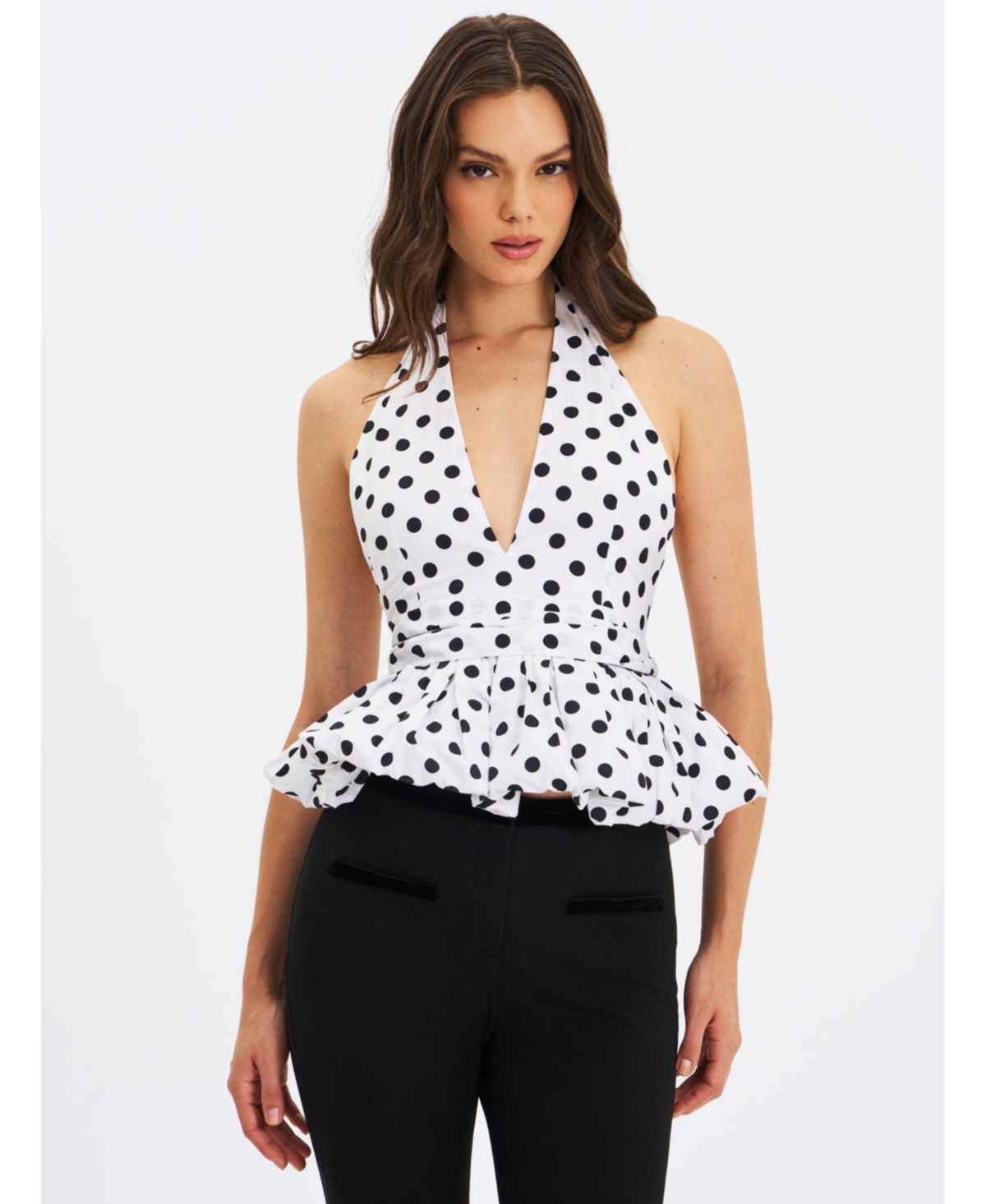 Click here for Miss Circle Womens Ilene White and Black Polka Dot... prices