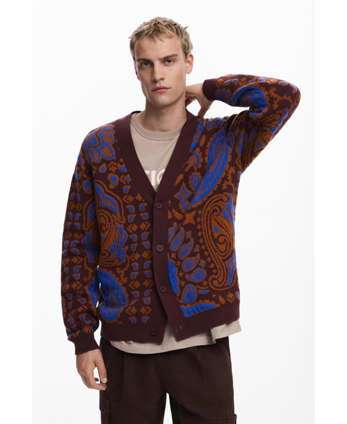 Click here for Desigual Mens Paisley cardigan sweater - Dark brow... prices