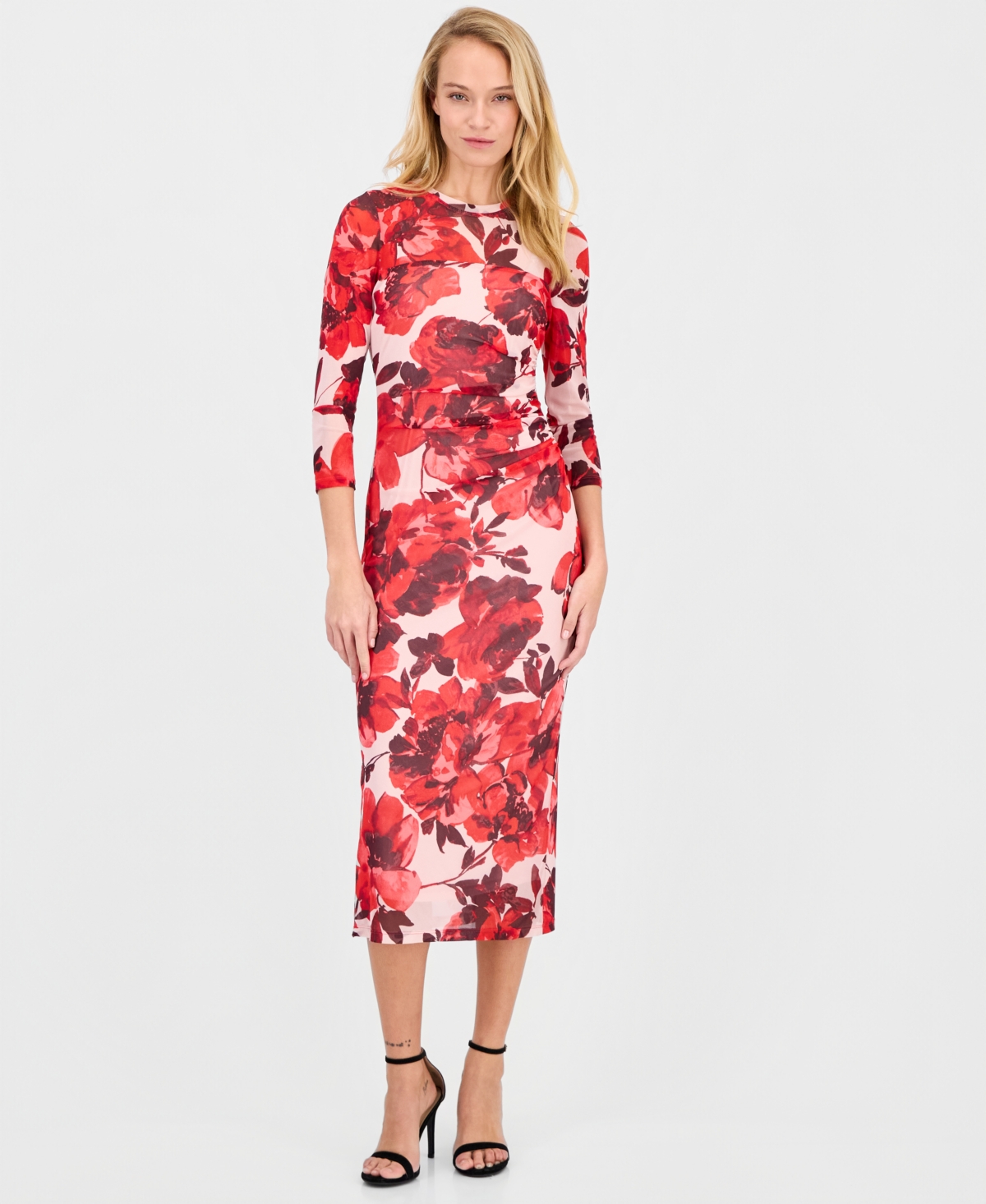 Click here for Anne Klein Womens Side-Ruched 3/4-Sleeve Midi Dres... prices