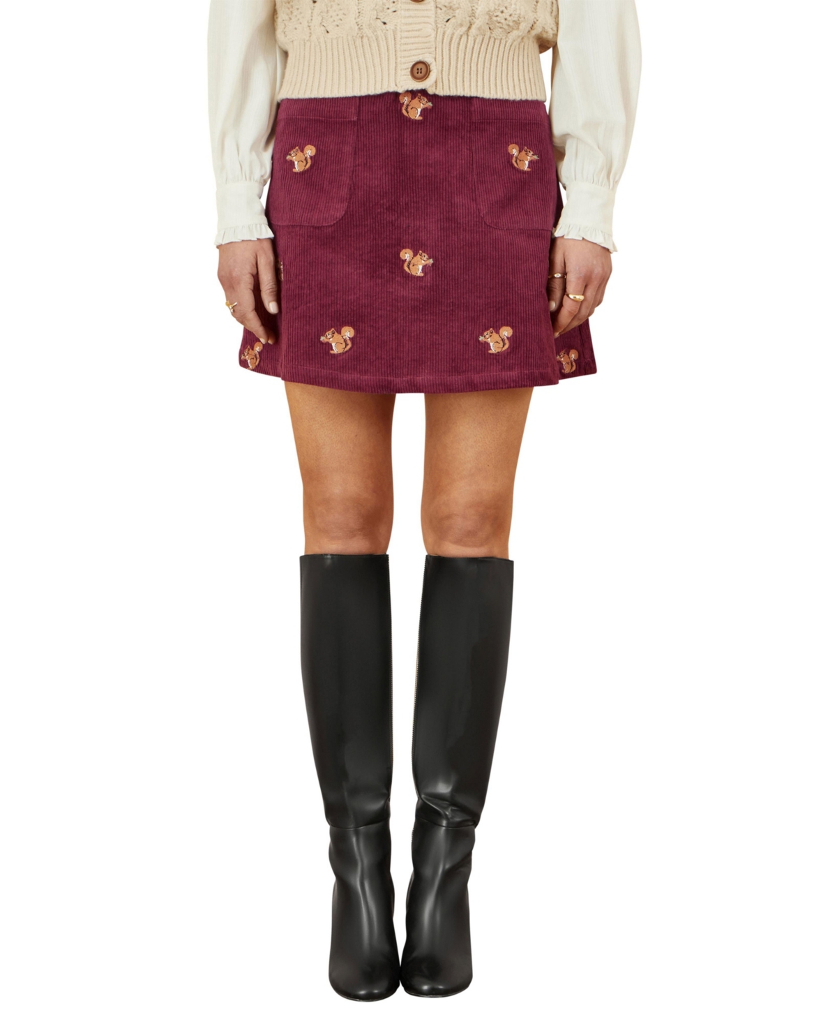 Click here for Yumi Womens Corduroy Daisy Mini Skirt - Burgundy prices