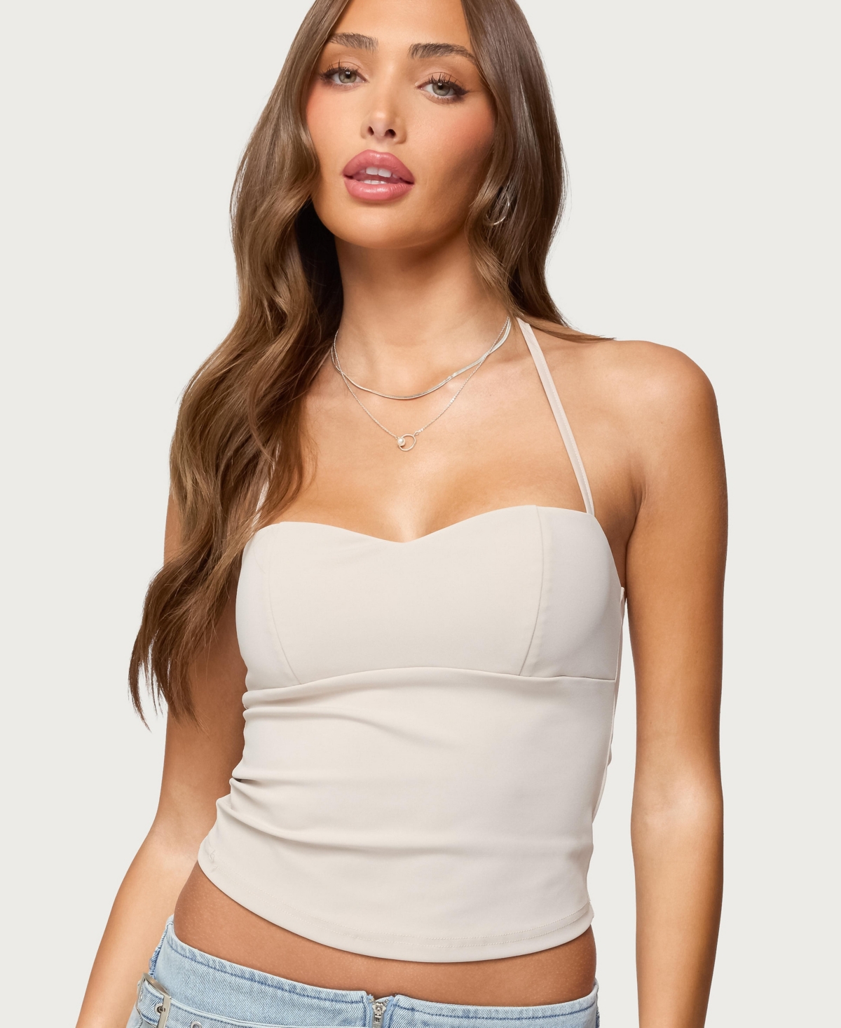 Click here for Edikted Womens Jesika Sweetheart Halter Top - Beig... prices