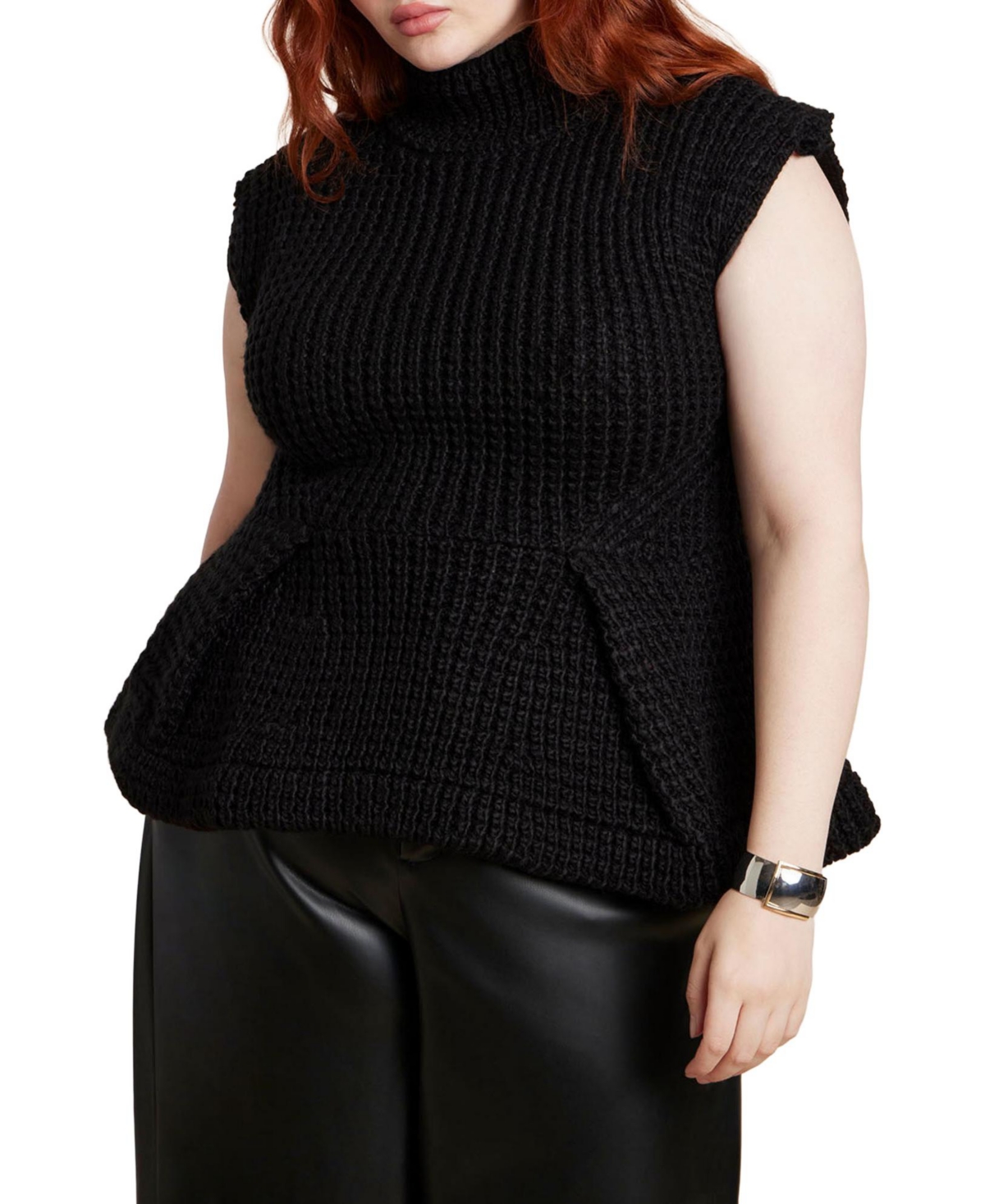 Click here for Eloquii Womens Turtleneck Peplum Sweater Vest - Bl... prices