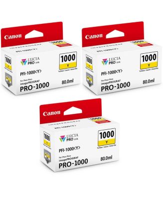Canon 3 Pack PFI-1000Y Yellow LUCIA PRO ink for imagePROGRAF PRO-1000 ...