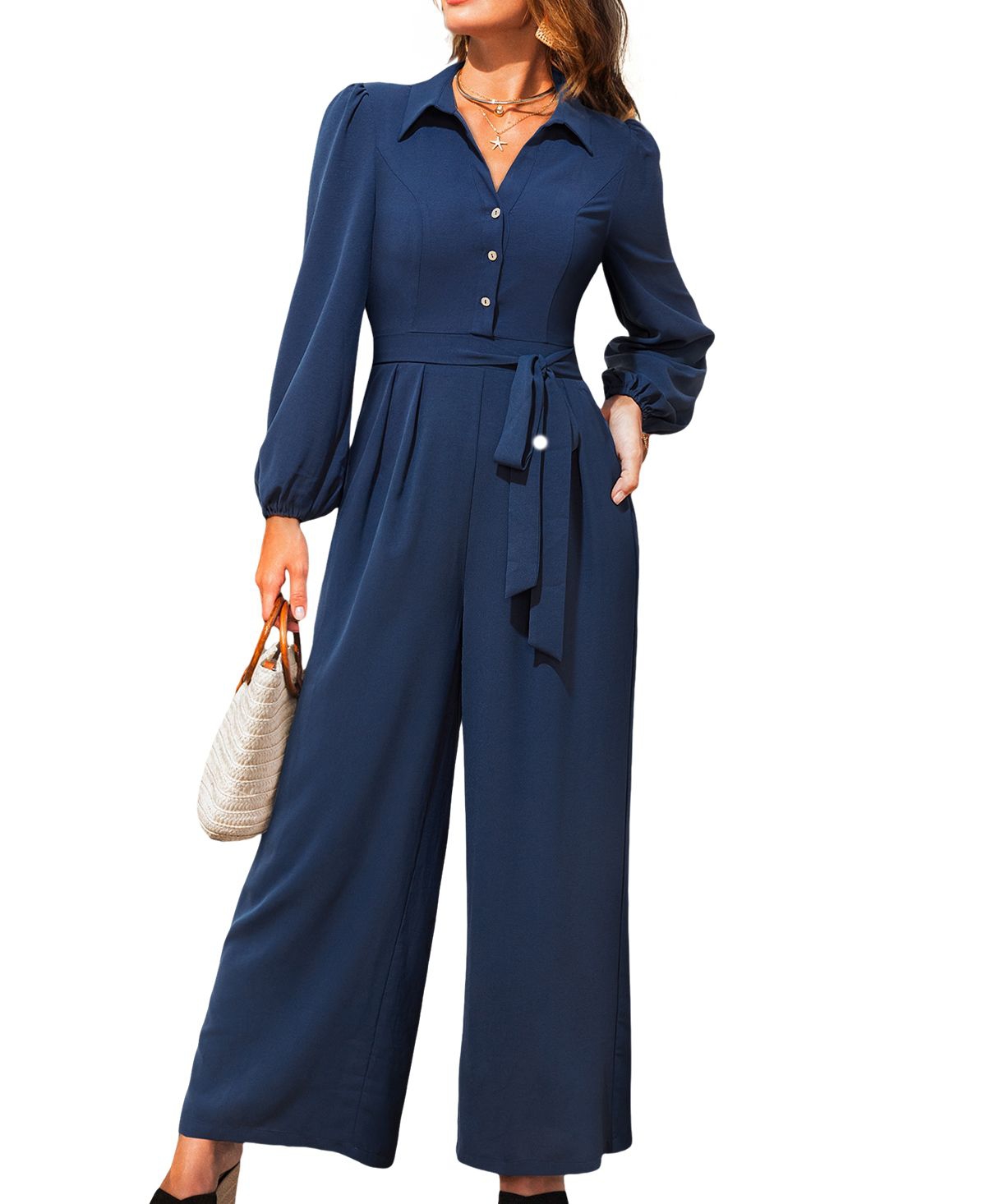 Click here for Cupshe Womens V-Neck Button Front Belted Jumpsuit... prices