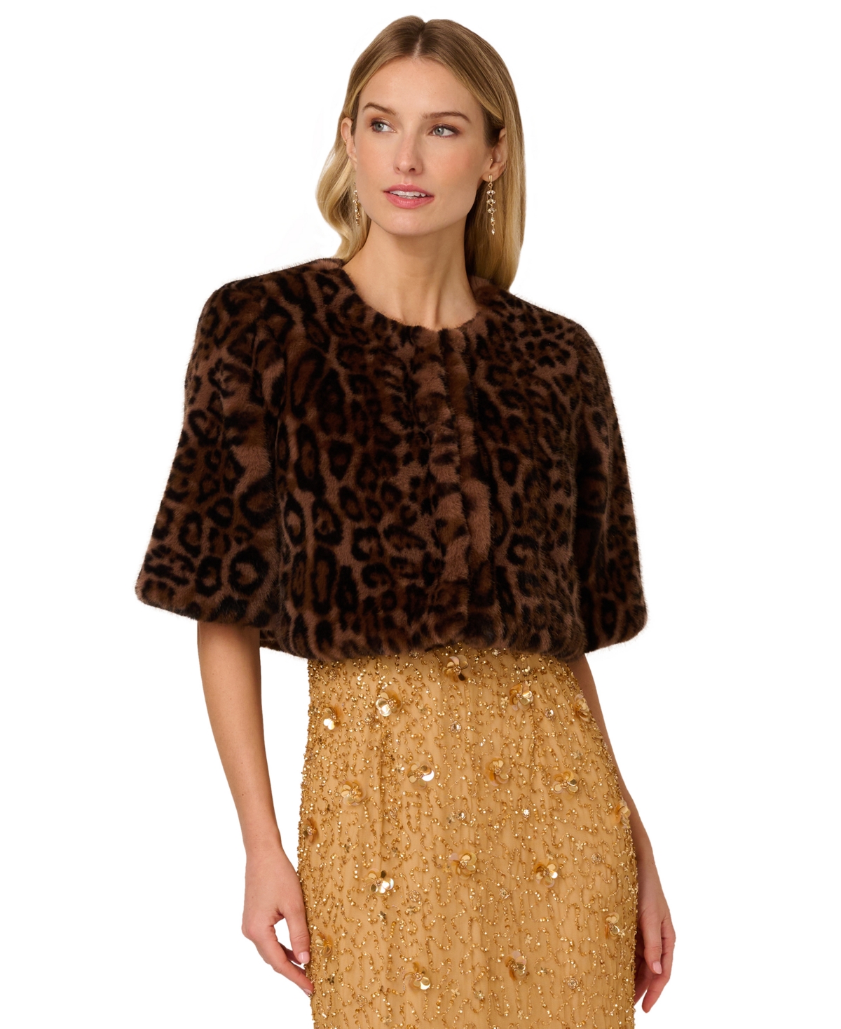 Click here for Adrianna Papell Womens Leopard Print Crewneck Jack... prices