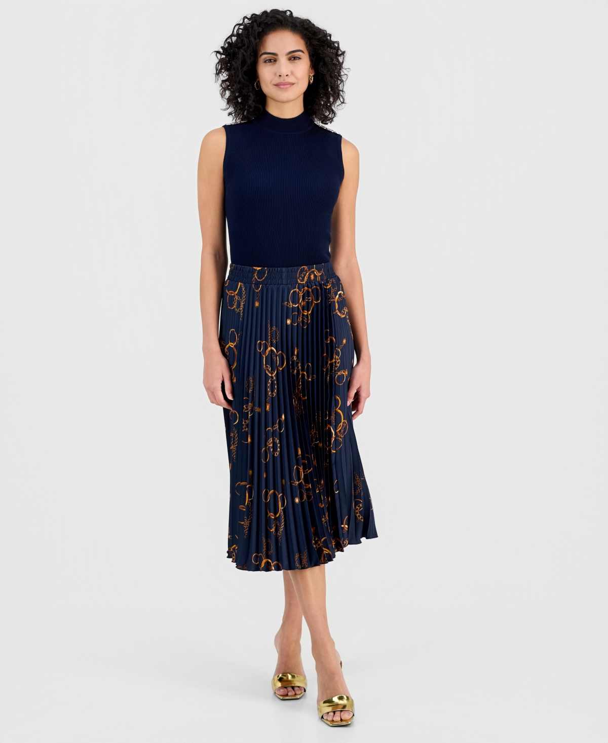 Click here for T Tahari Womens Printed Pull-On Pleated Midi Skirt... prices