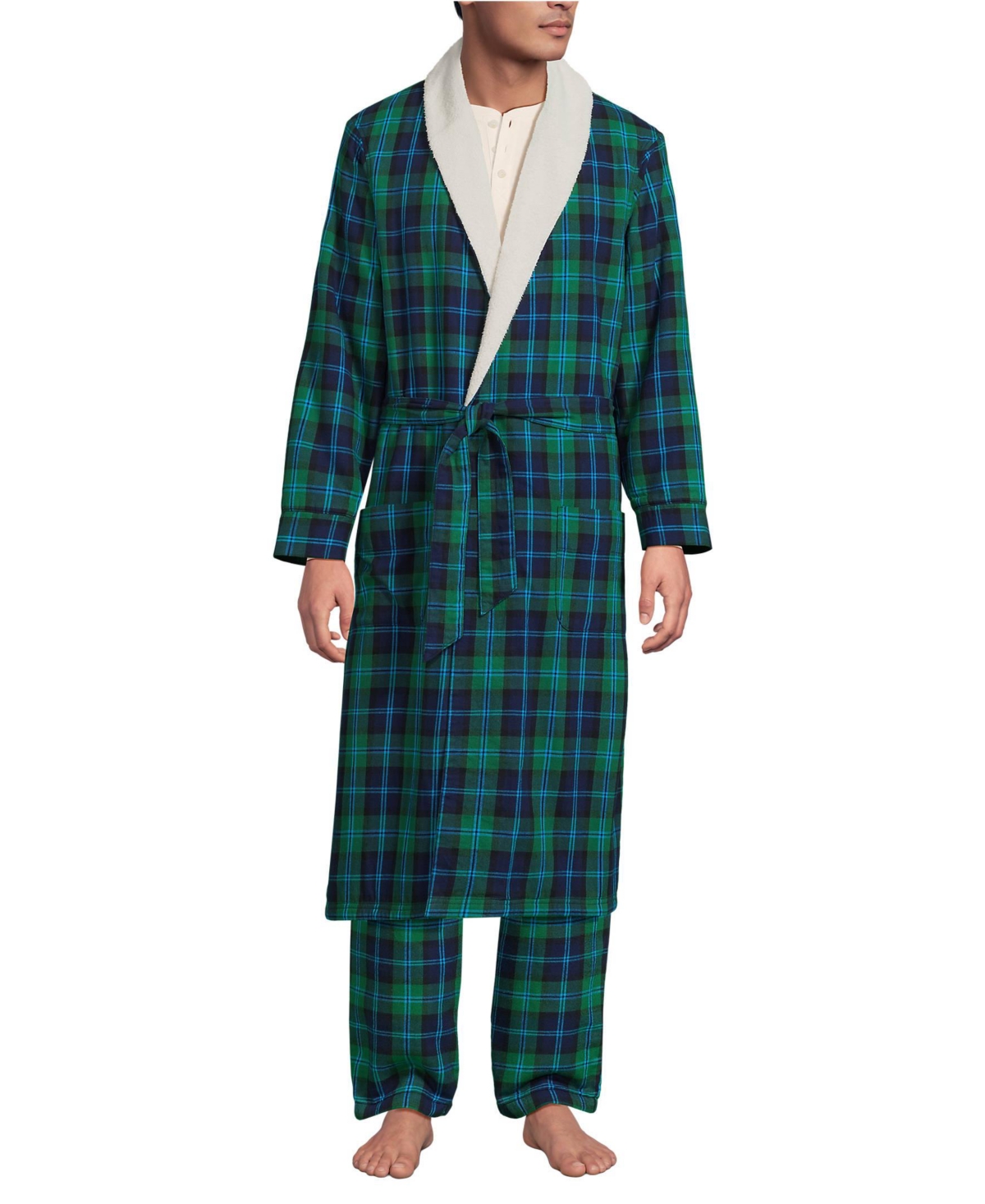 Click here for Lands End Mens High Pile Fleece Lined Flannel Robe... prices