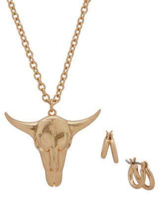 Yellowstone 2-Pc. Ram Pendant Necklace and Hoop Earrings Gift Set - Macy's