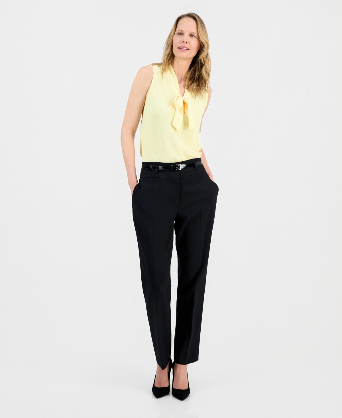 Click here for Kasper Womens Julia High-Rise Slim-Fit Belted Stre... prices