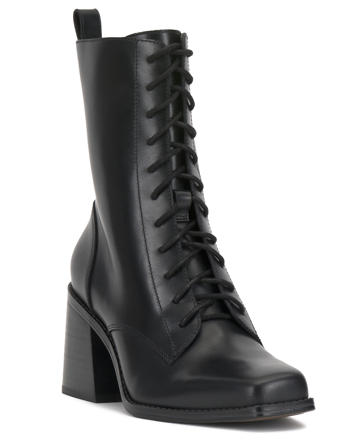 Vince Camuto Womens Safina Lace-Up Block-Heel Booties - Black Leather