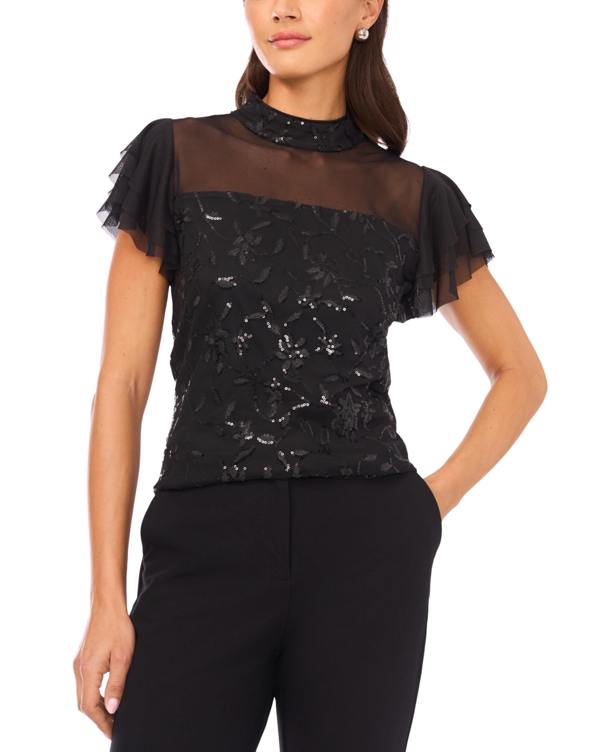 Click here for Vince Camuto Womens Embellished Detail Mock Neck T... prices