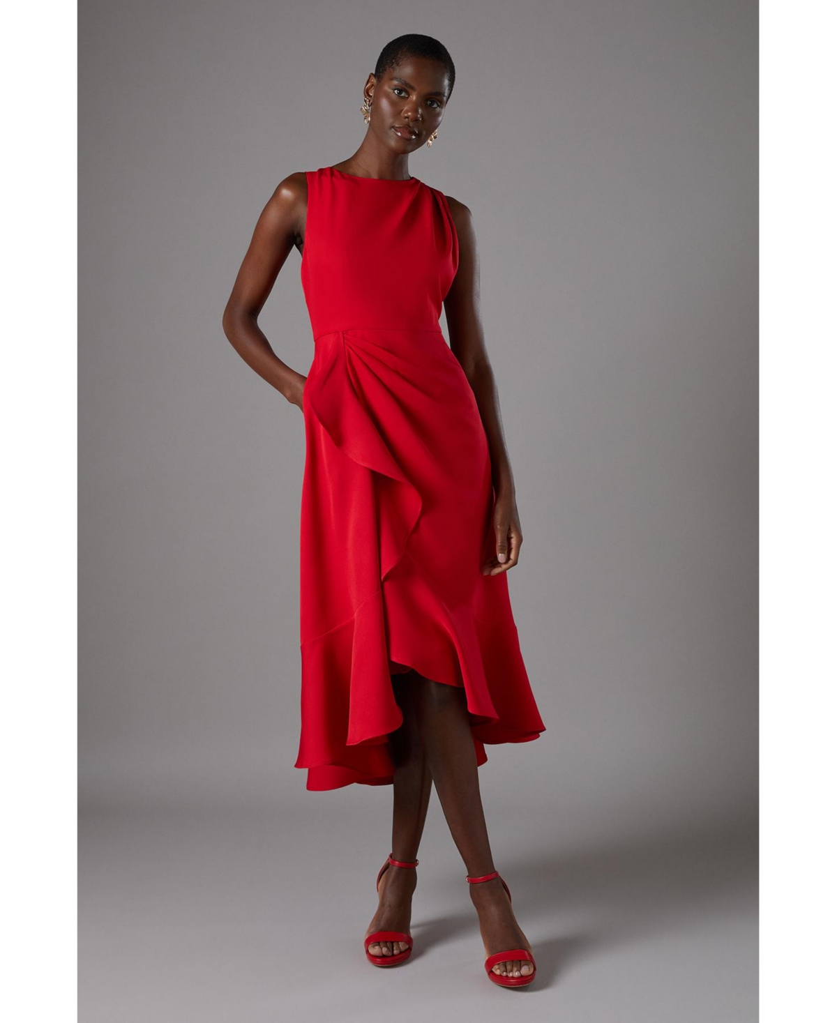Click here for Coast Womens Waterfall Crepe Midi Dress - Red prices