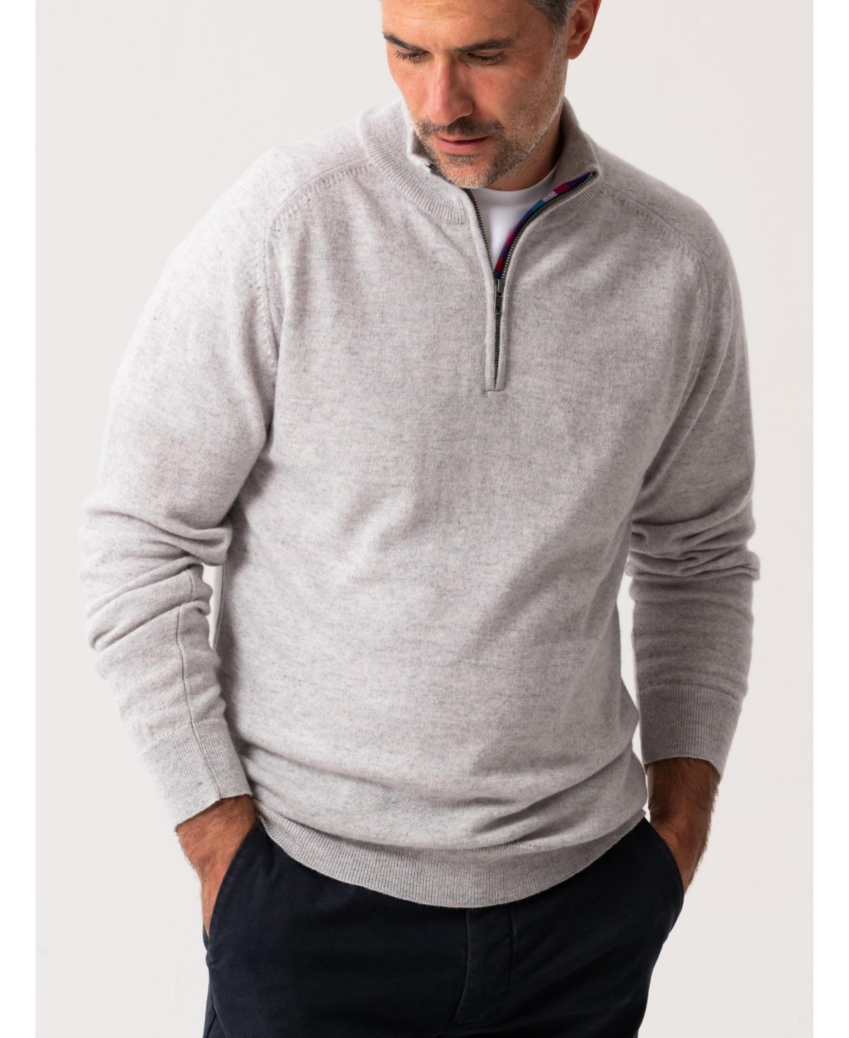 Click here for Koy Clothing Mens Navy Wool/Cashmere Qtr Zip Jumpe... prices