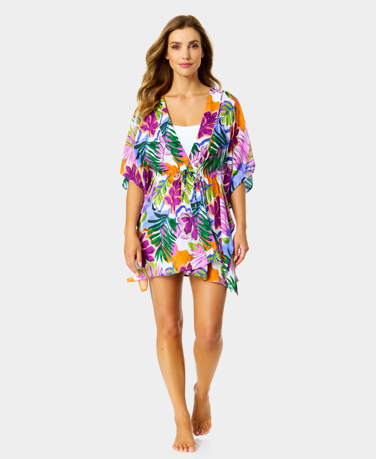 Click here for Anne Cole Womens Printed Tie Front Kaftan - Multi prices