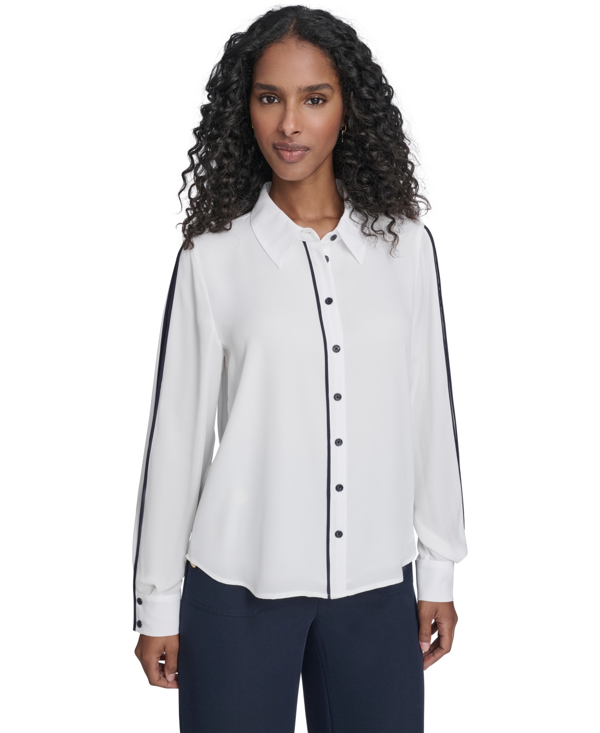 Click here for Tommy Hilfiger Womens Long Sleeve Contrast Trim Bu... prices