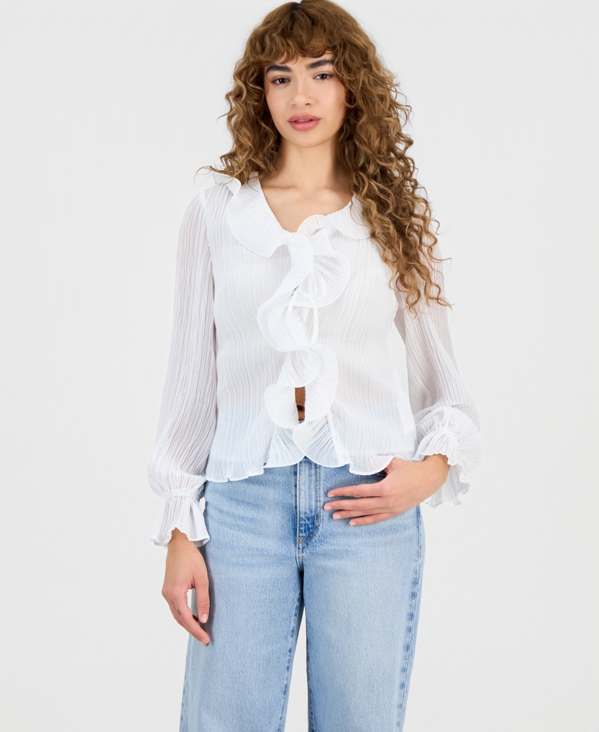 Click here for Guess Womens Long-Sleeve Faye Top - Pure White prices