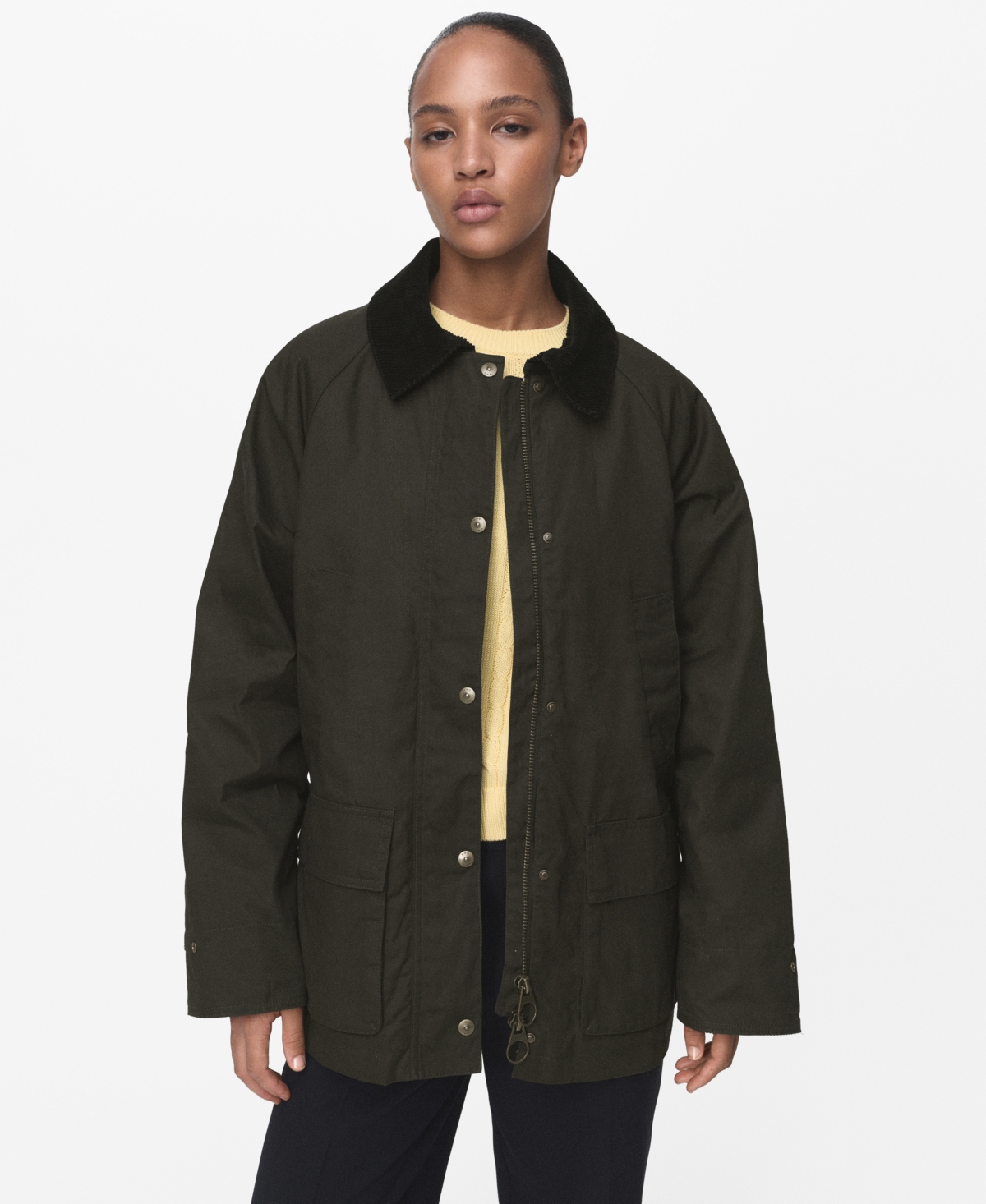 Click here for Mango Womens Corduroy Collar Cotton Parka Coat - K... prices