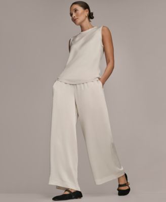 Donna Karen Weeknend Womens Sleeveless Fringe Trim Blouse Pull On Pants