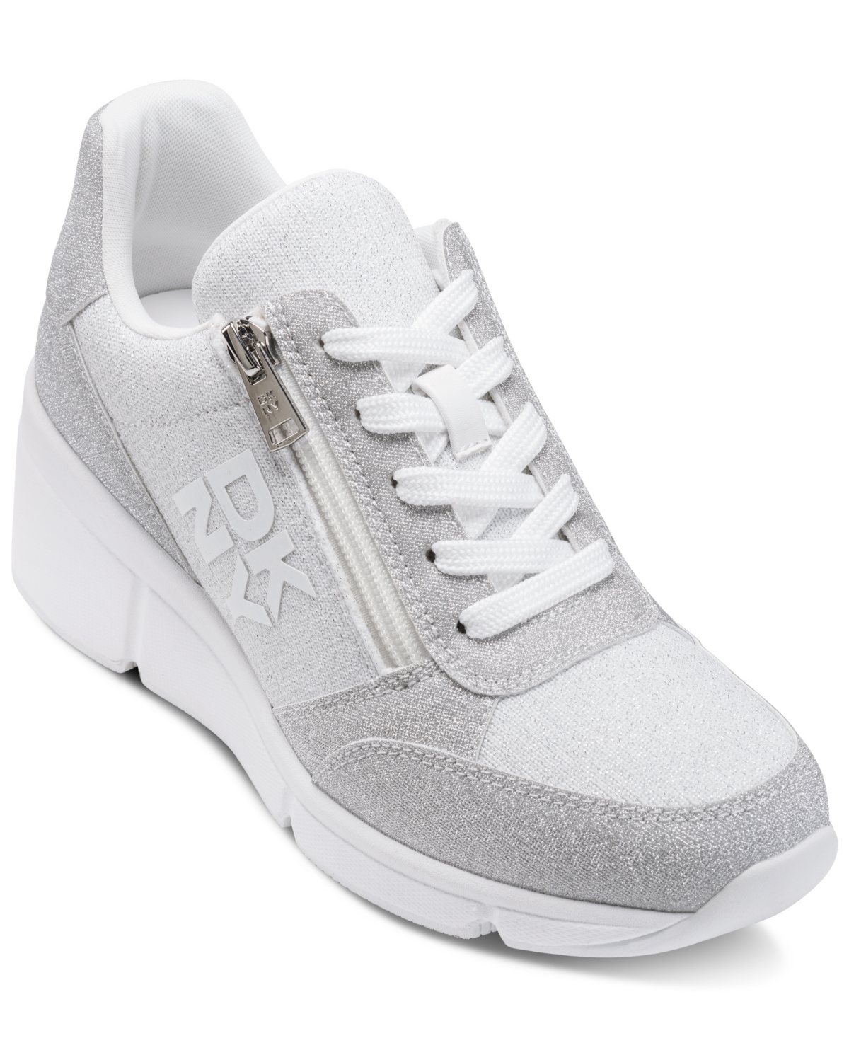Click here for Dkny Womens Sorvino Wedge Sneaker - White prices