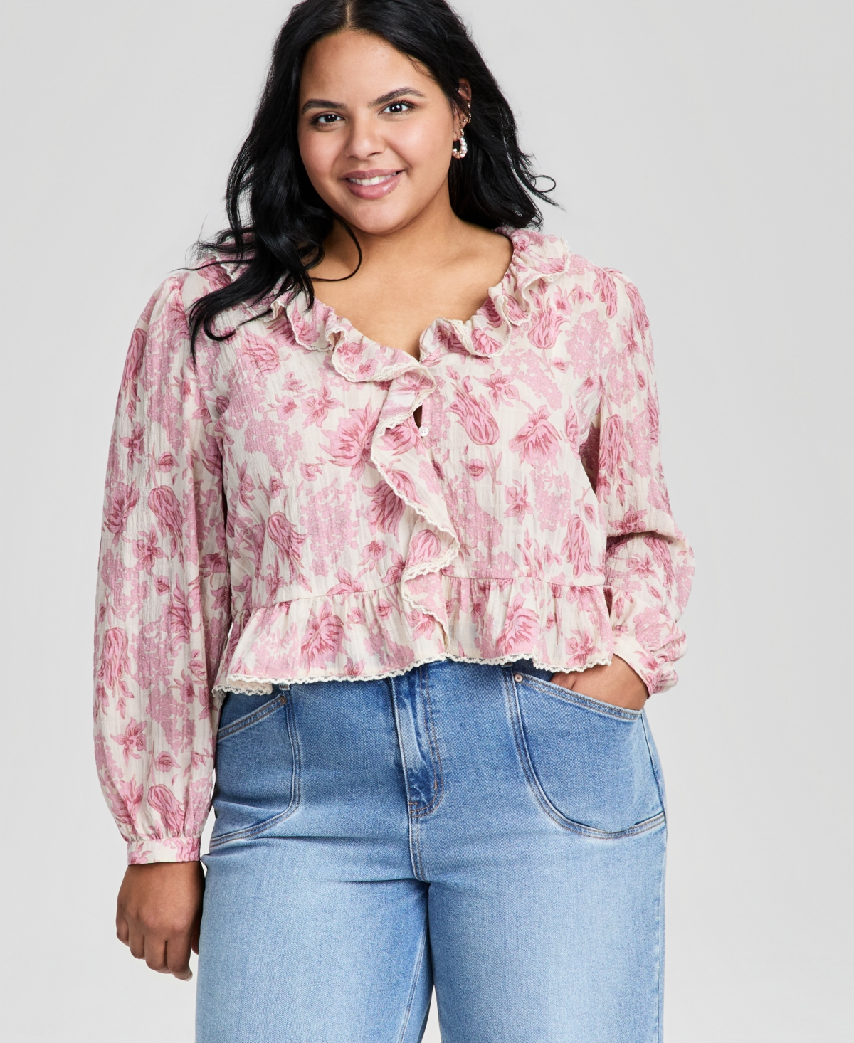 Click here for And Now This Trendy Plus Floral Ruffle-Trim Peplum... prices