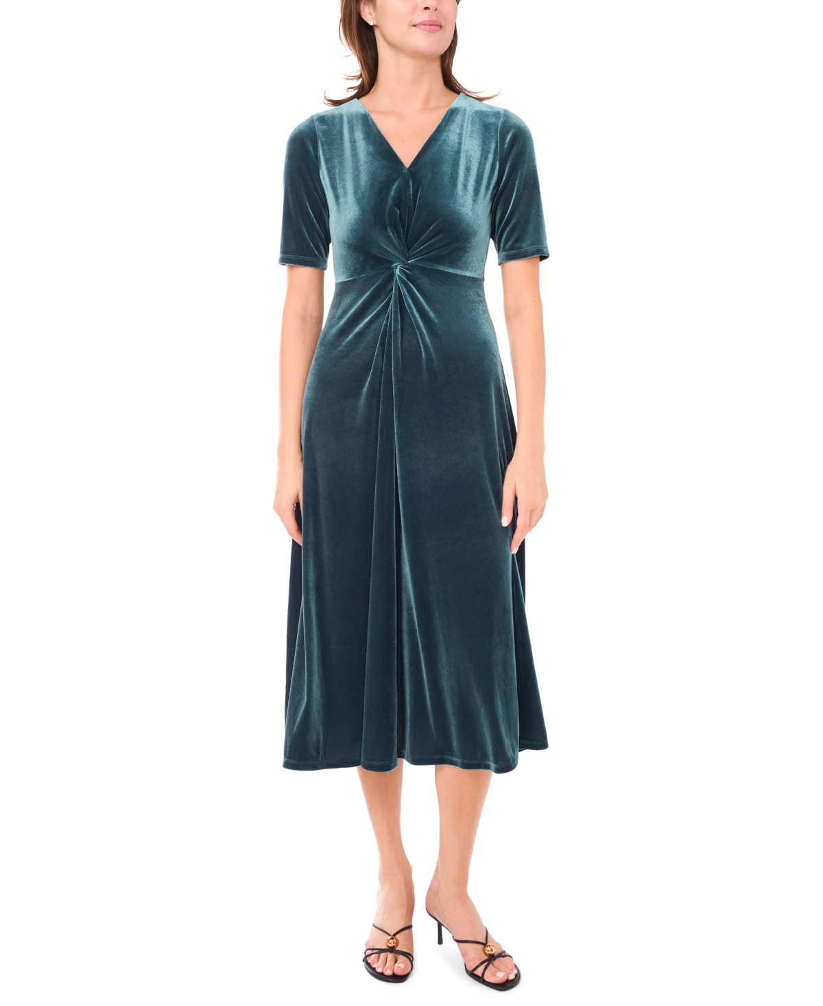 Click here for Msk Womens V-Neck Twist Front Midi Dress - Emerald prices