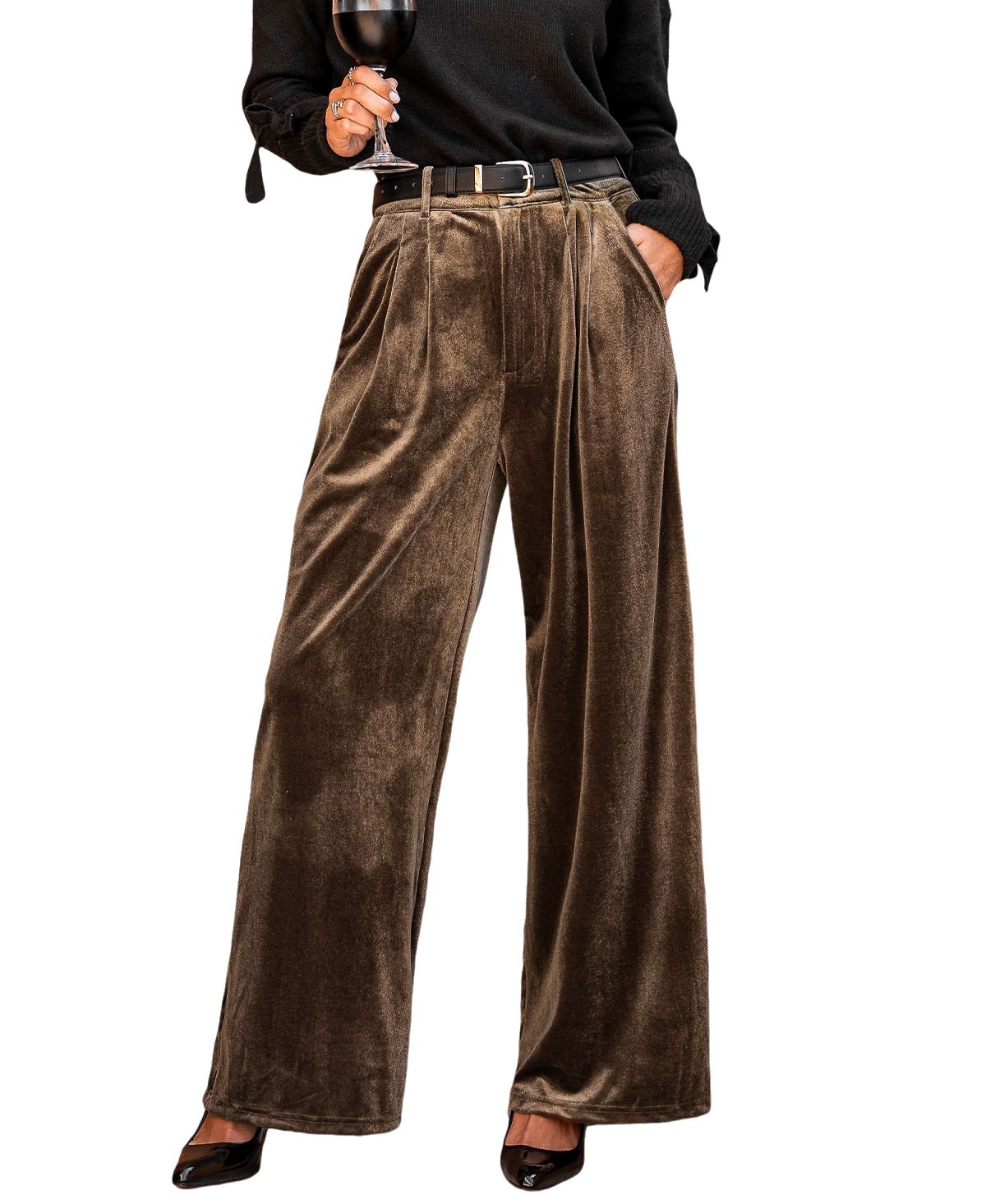Click here for Cupshe Womens Velvet Heat Brown Pants - Light beig... prices