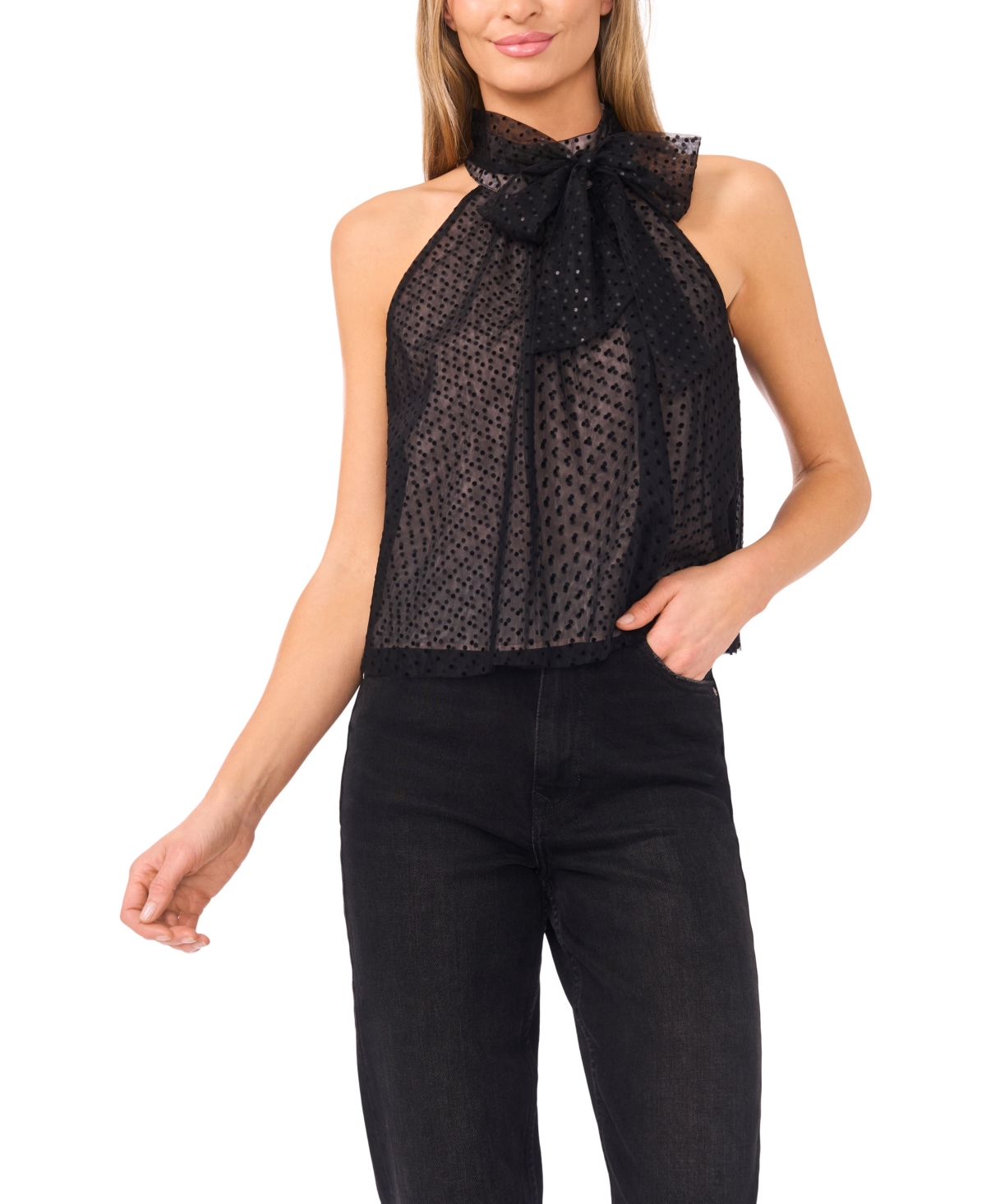 Click here for CeCe Womens Flowy Halter Sleeveless Top - Rich Bla... prices