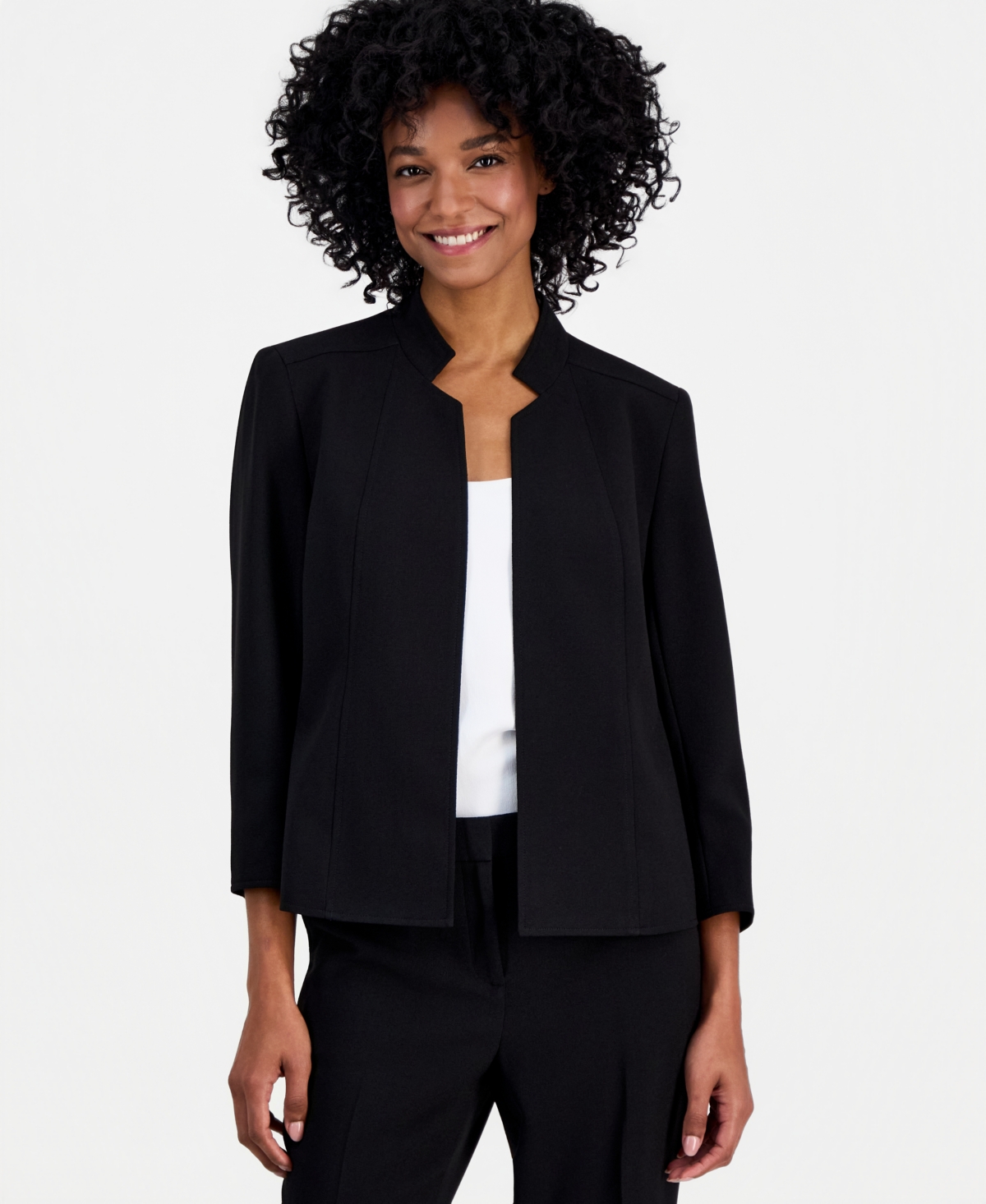 Click here for Anne Klein Star-Collar Open-Front Blazer - Black prices