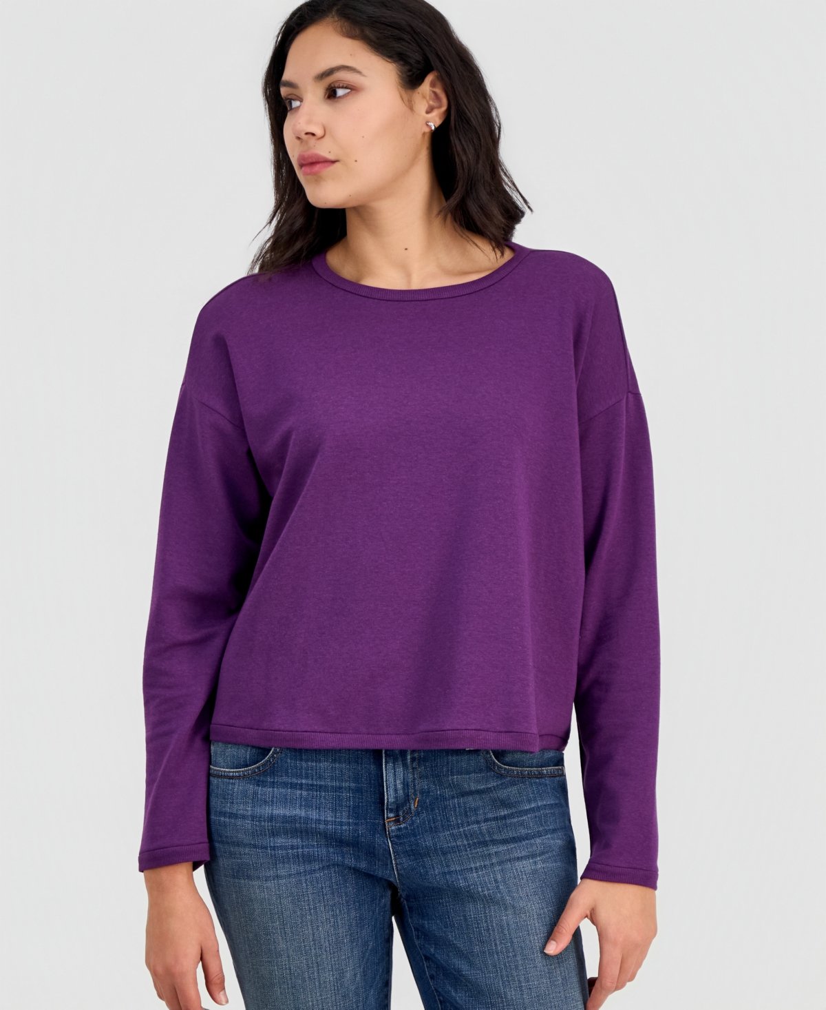 Click here for Eileen Fisher Womens Round Neck Cropped Box Top -... prices