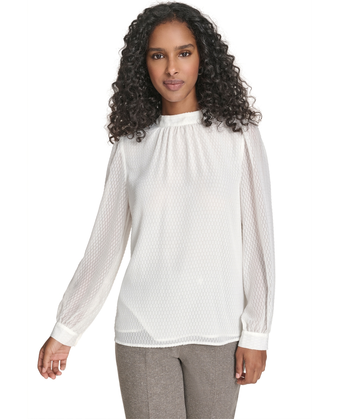 Click here for Calvin Klein Womens Textured Long Sleeve Top - Cre... prices