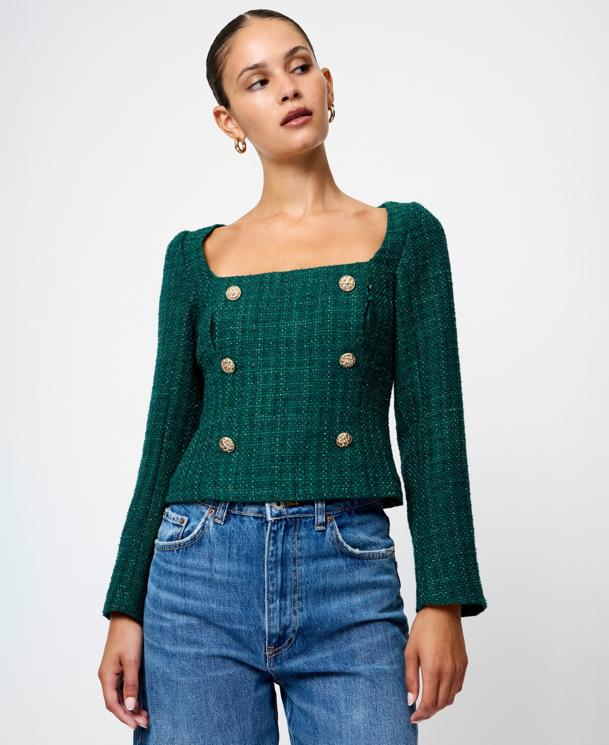 French Connection Womens Square Neck Top - Evergreen