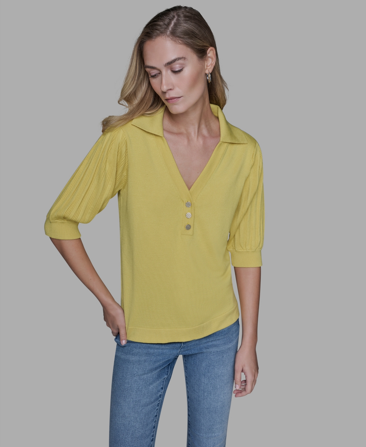 Click here for Karl Lagerfeld Paris Womens V-Neck Top - Lime prices
