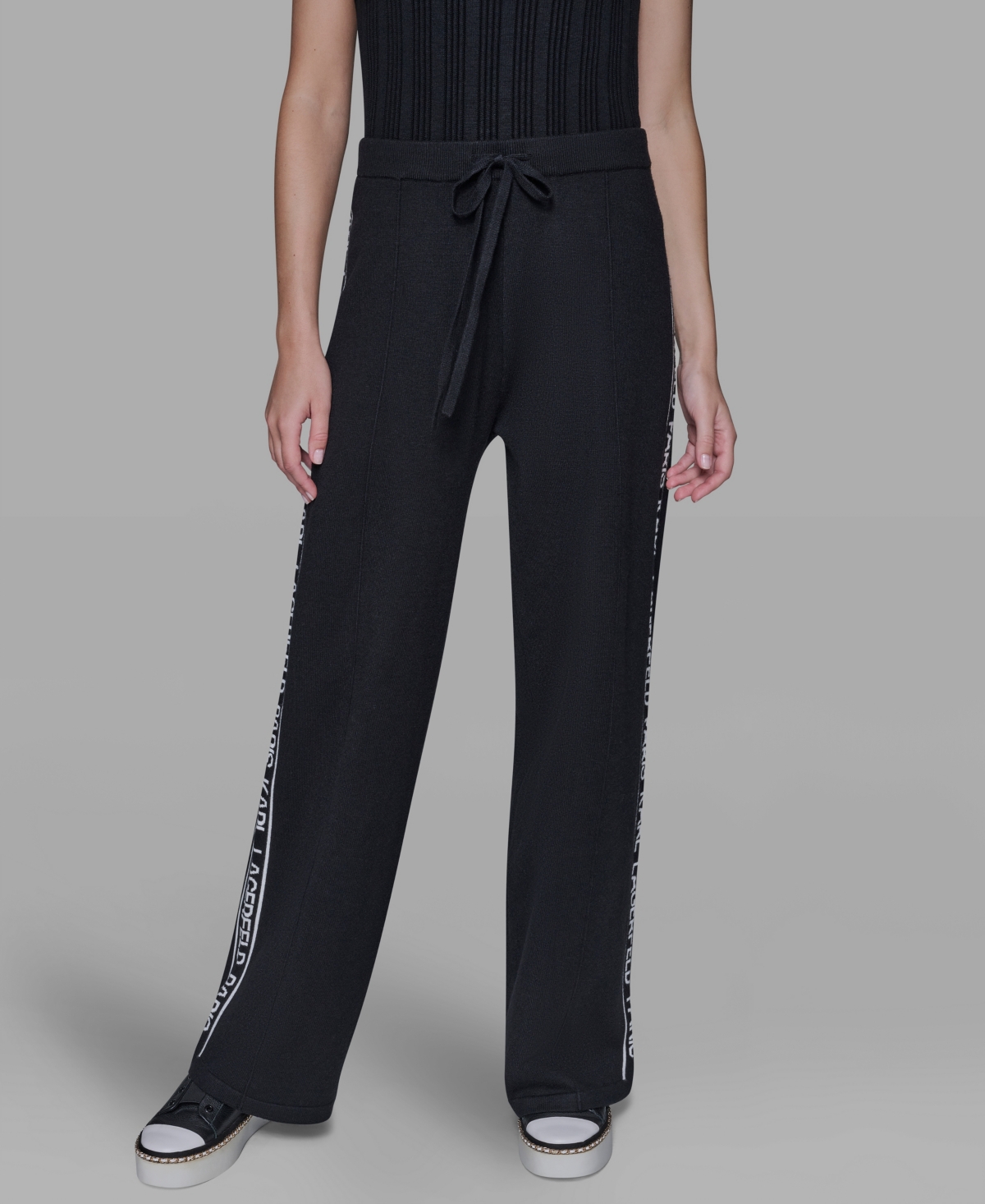 Click here for Karl Lagerfeld Paris Womens Logo Detail Pants - Bl... prices