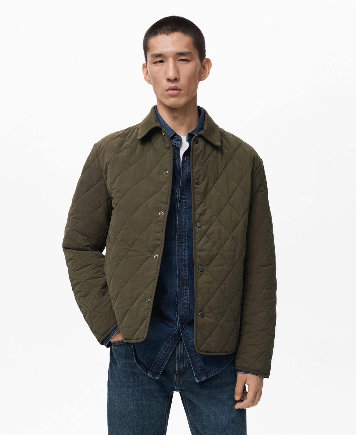 Click here for Mango Mens Quilted Water Repellent Jacket - Olive... prices